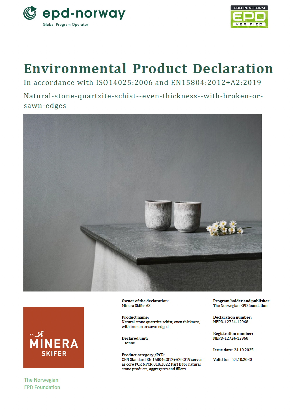 EPD Offerdal quartzite, Sawn edge and/or calibrated thickness | Minera ...